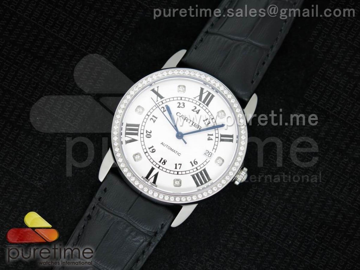 Ronde Solo De Cartier SS Diamonds Bezel White Dial Roman/Diamonds ...